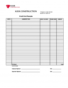 Credit Card Receipts Form
